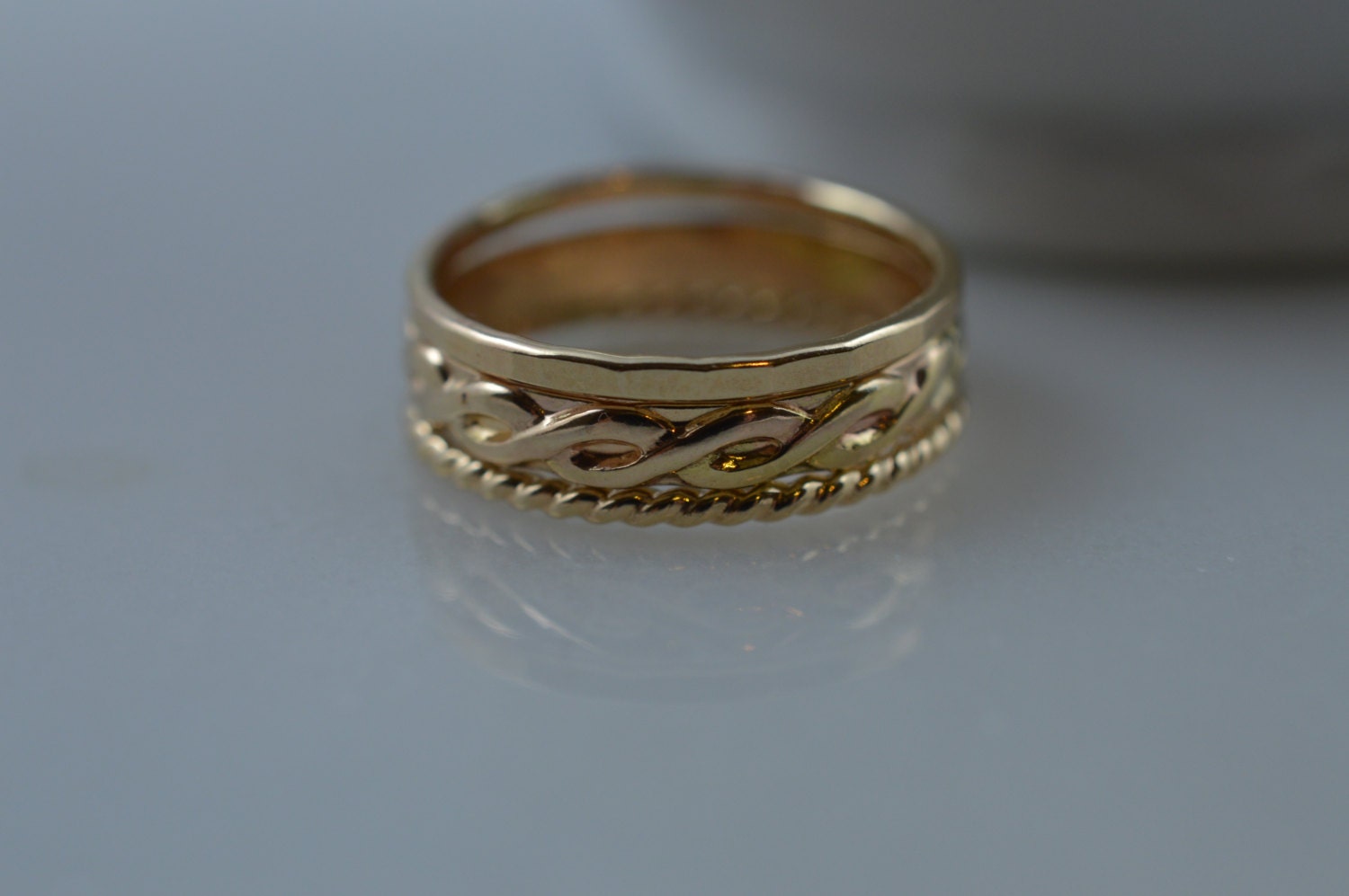 14k Gold Stacking Ring Set 3 Rings / Stack Pattern Rings / | Etsy