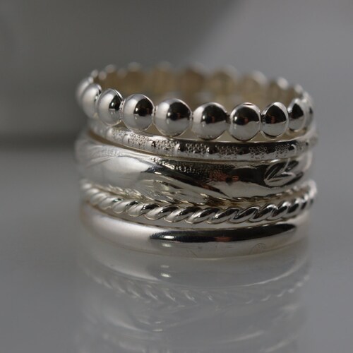 Sterling Silver Stack Rings Hammered Set of 3 5 or 7 - Etsy
