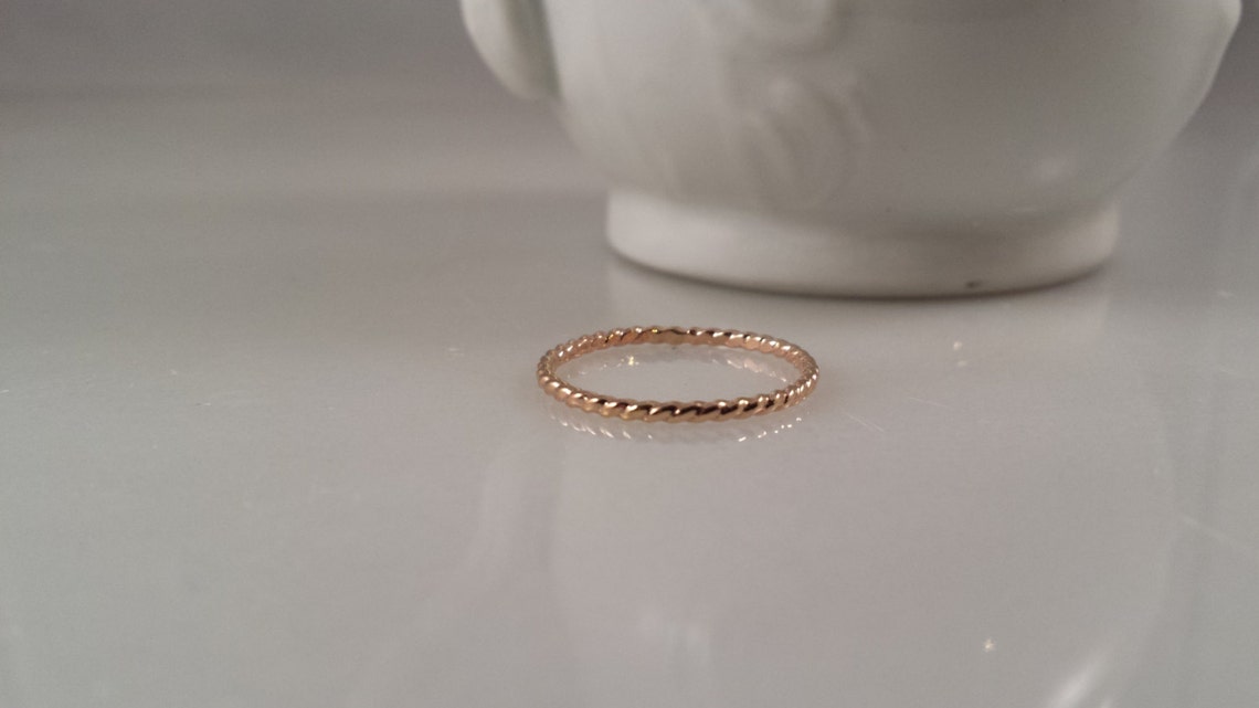 14k SOLID Gold Twist Rope Ring Gold Stacking Ring | Etsy