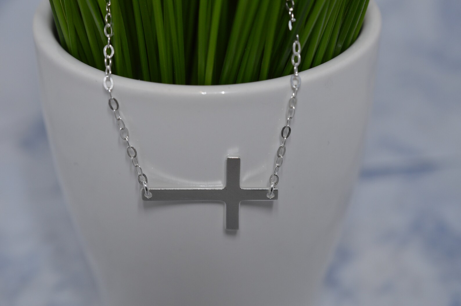 Sterling Silver Sideways Cross Necklace - Etsy