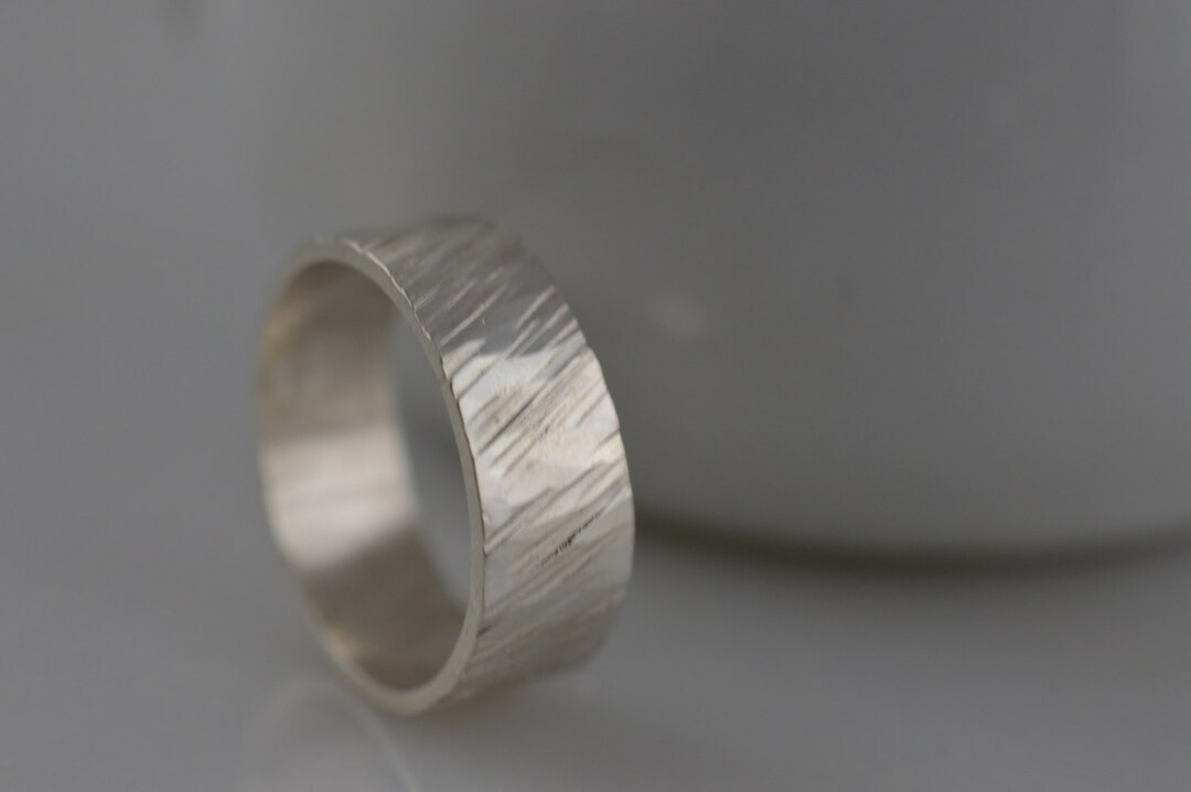 Sterling Silver Wide Textured Ring - Tree Bark Ring - Etsy