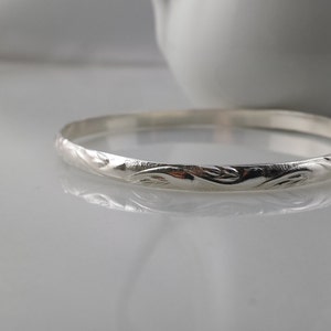 Sterling Silver Swirl Pattern Bangle Bracelet - Etsy