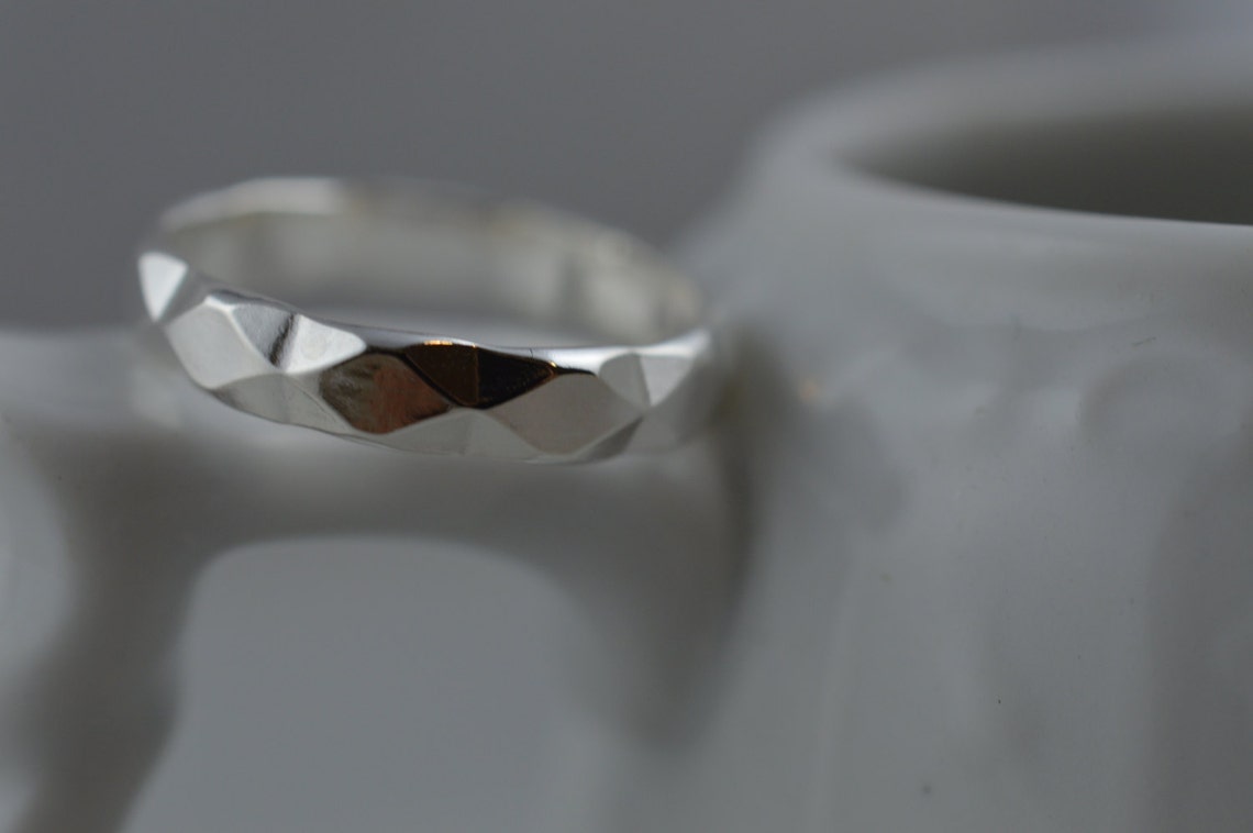 Sterling Silver Diamond Pattern Ring Silver Stacking Ring - Etsy