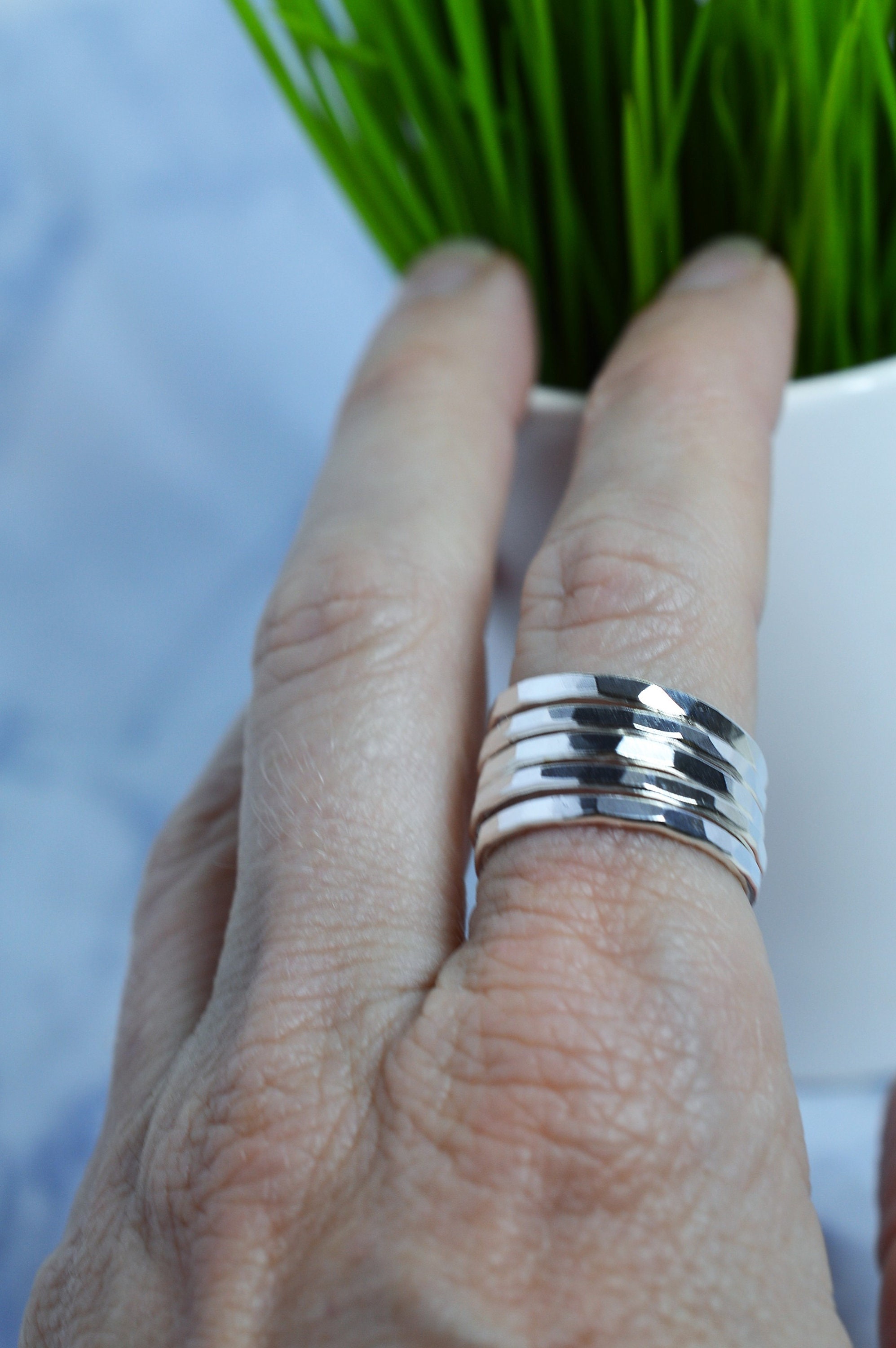 Sterling Silver Stack Rings Hammered Set of 3 5 or 7 - Etsy