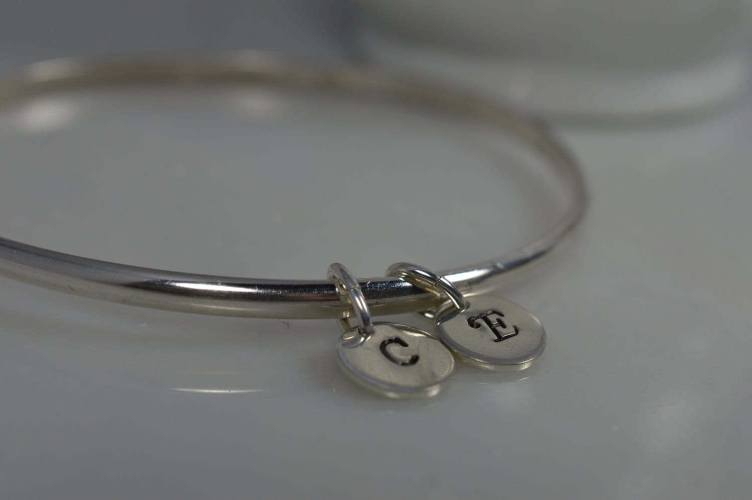 Sterling Silver Custom Initial Charm Bangle Bracelet | Etsy