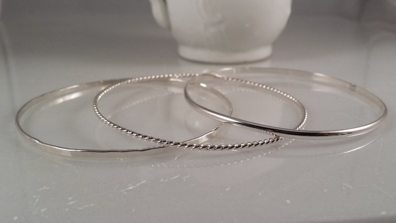 Simple Sterling Silver Bangle Bracelets Set of Three - Etsy