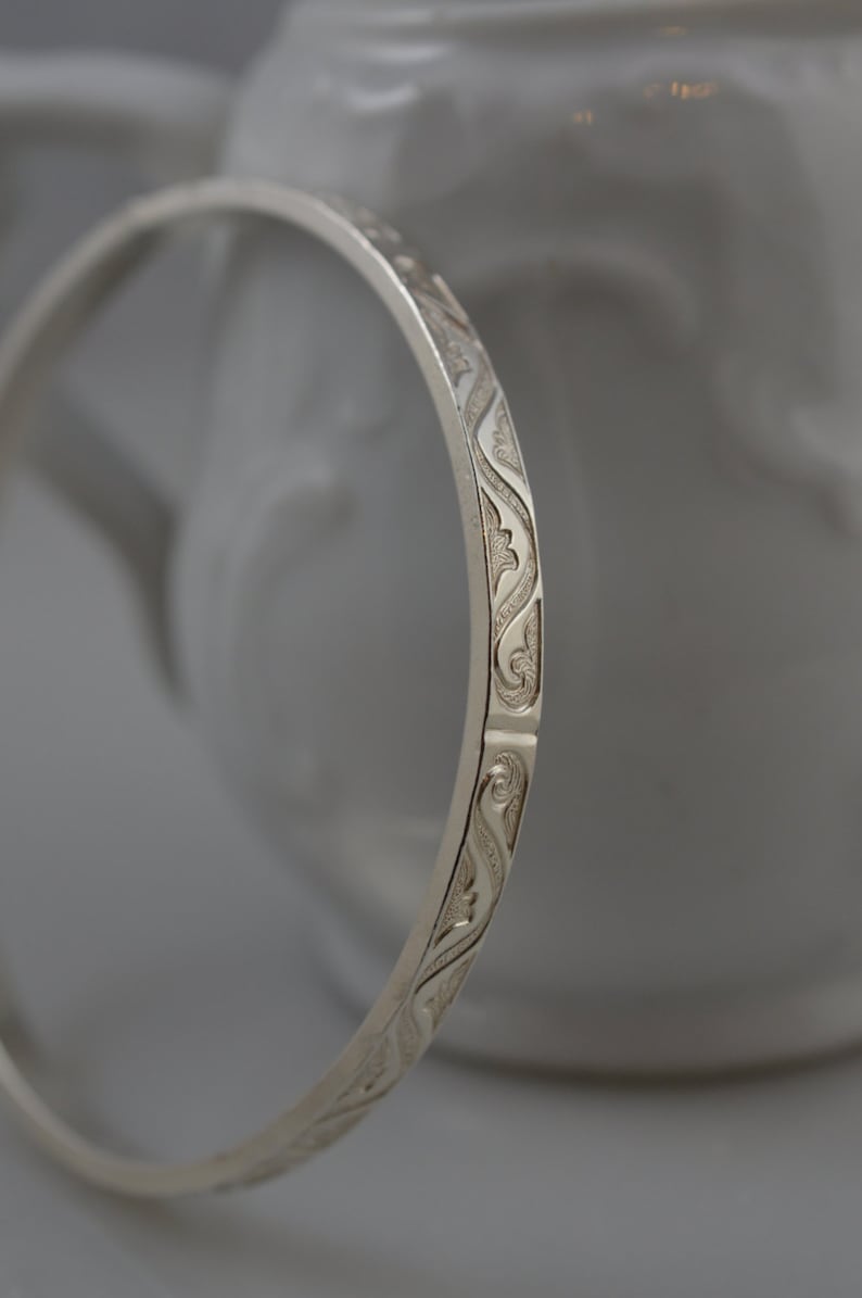 Sterling Silver Scroll Pattern Bangle Bracelet 925 Stacking - Etsy