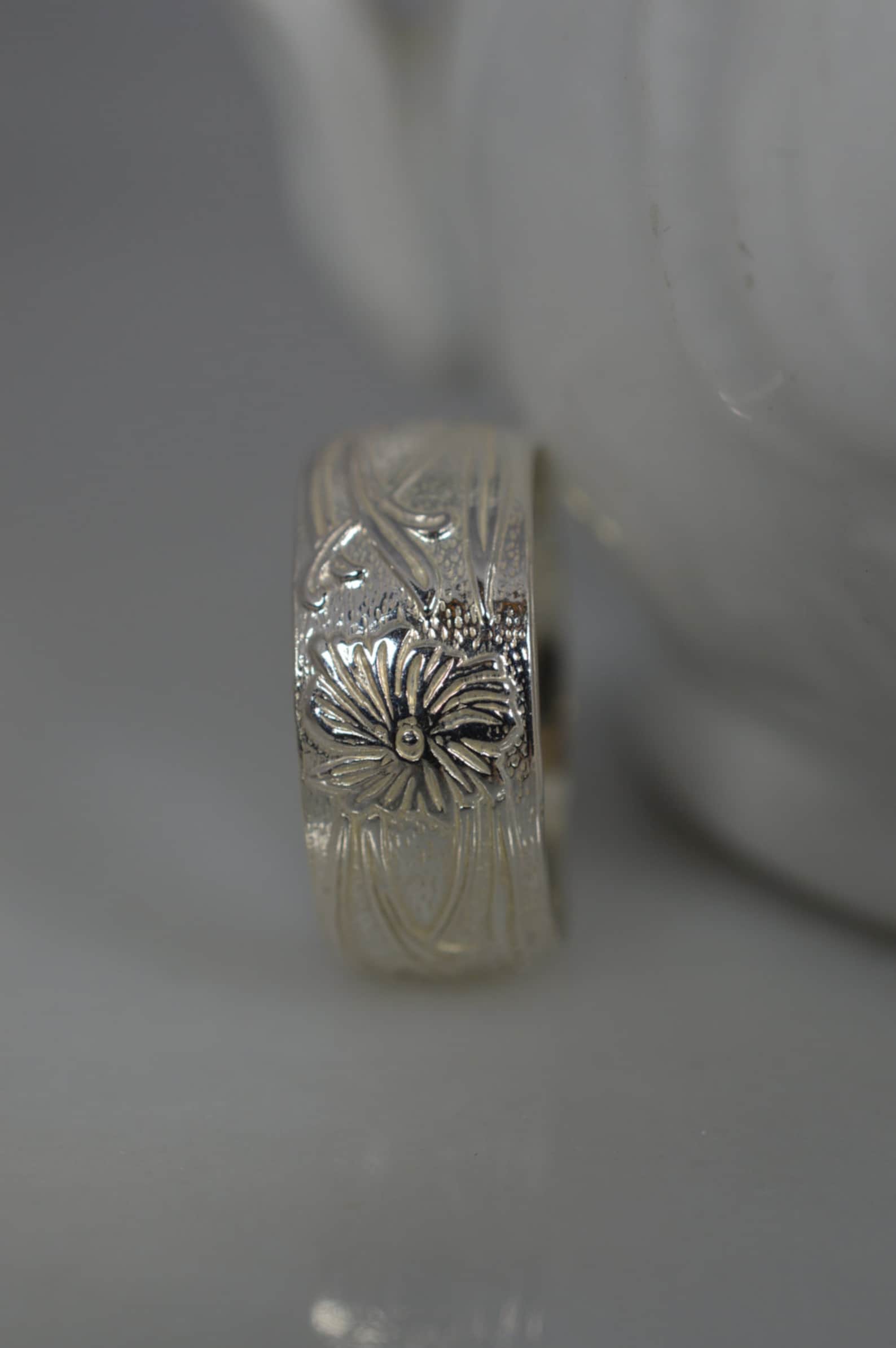 Wide Sterling Silver Floral Pattern Ring - Etsy