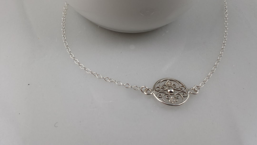 Sterling Silver Floral Filigree Necklace - Etsy