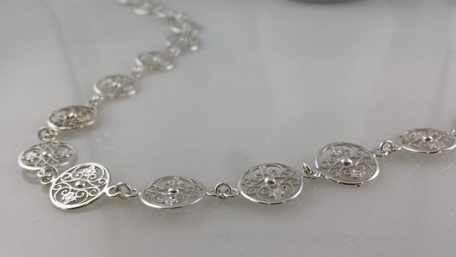 Long Sterling Silver Filigree Necklace | Etsy