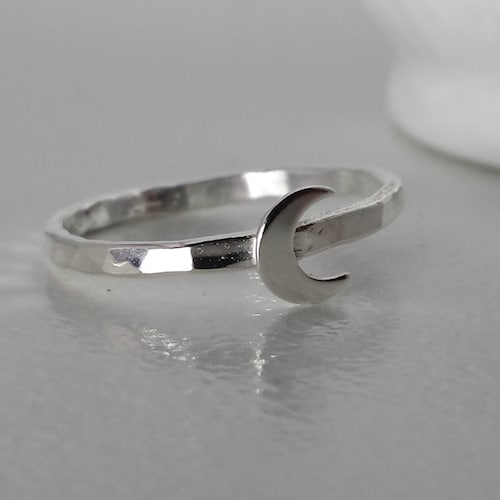 Sterling Silver Crescent Moon Ring - Etsy