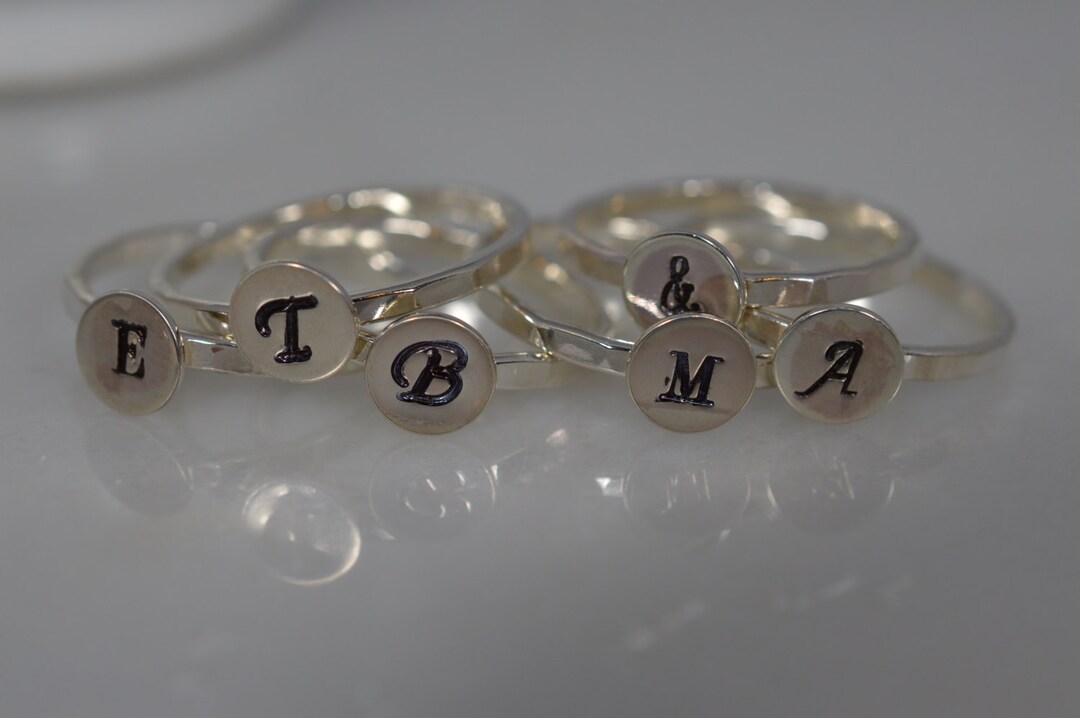 Sterling Silver Stamped Initial Ring - ONE Custom Letter Stacking Ring ...