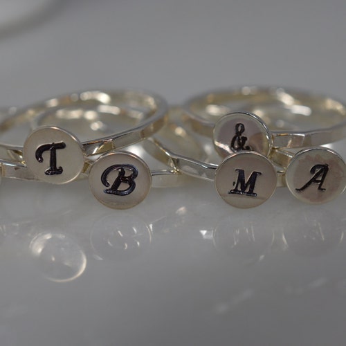 Sterling Silver Stamped Initial Ring ONE Custom Letter - Etsy