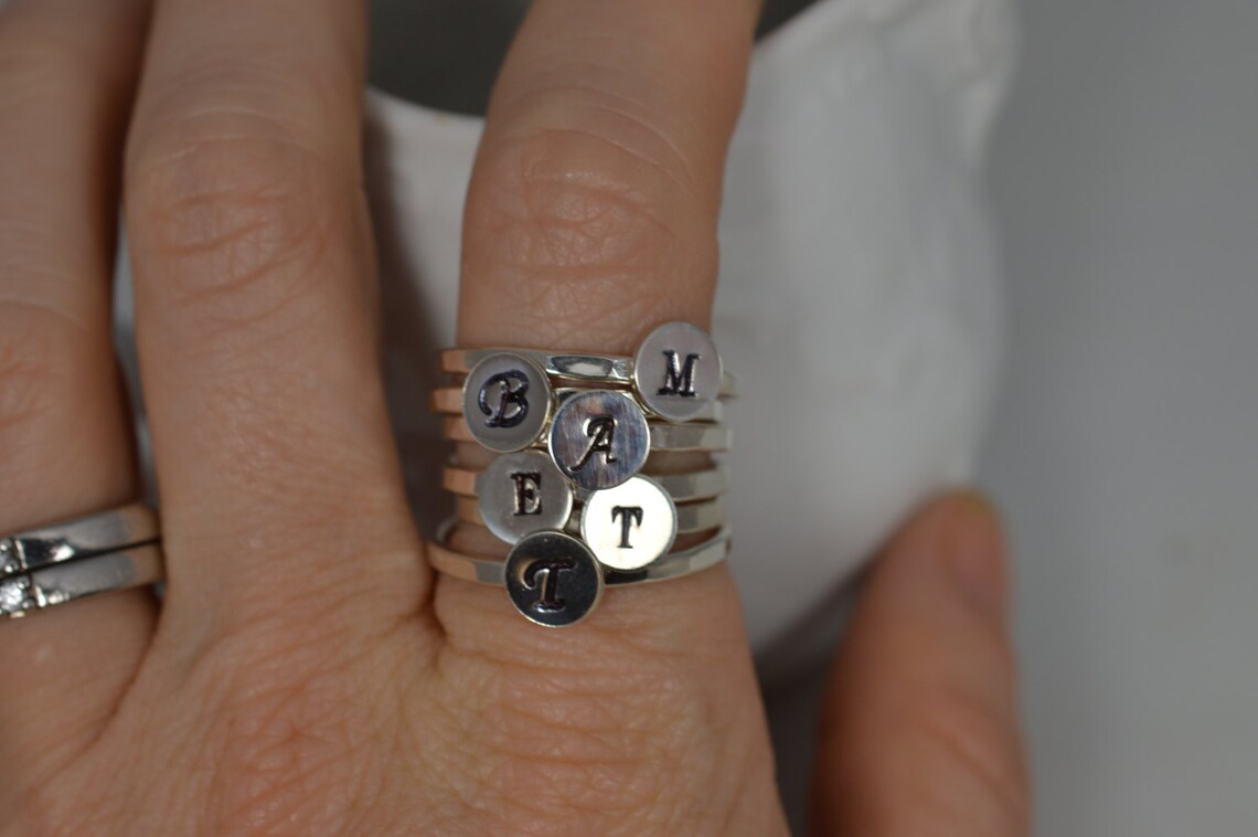 Sterling Silver Stamped Initial Ring ONE Custom Letter - Etsy