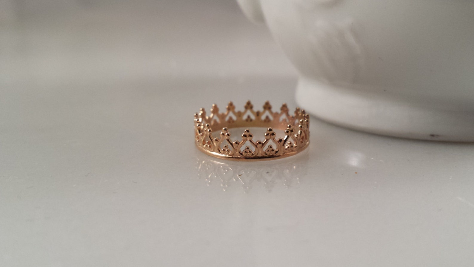 14k SOLID Gold Crown Ring Filigree Stack Ring Style 2 - Etsy