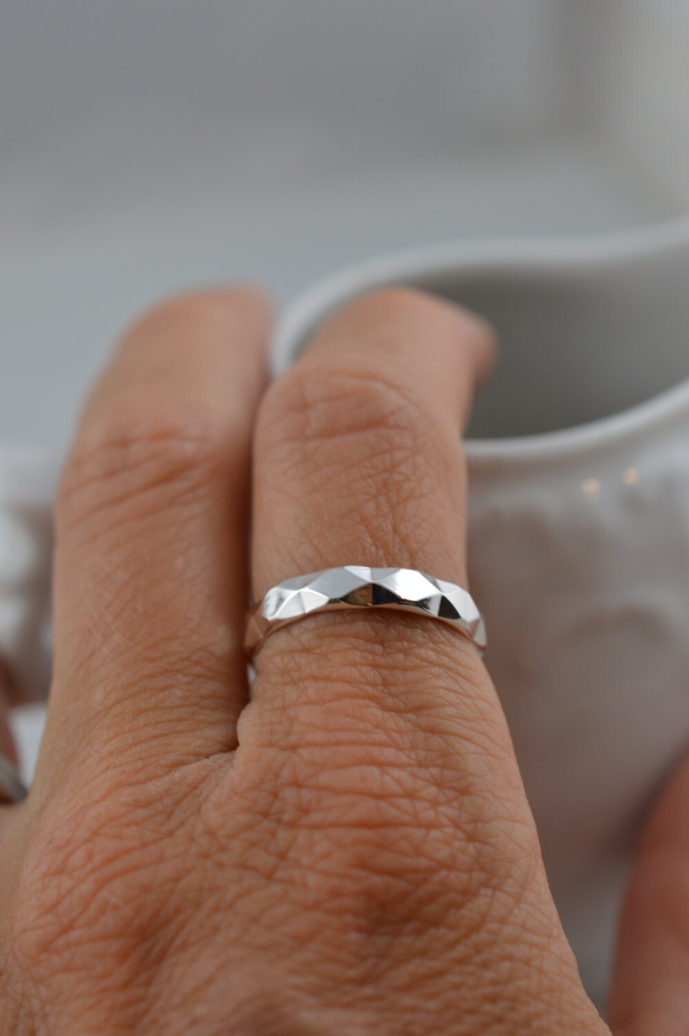 Sterling Silver Diamond Pattern Ring Silver Stacking Ring - Etsy