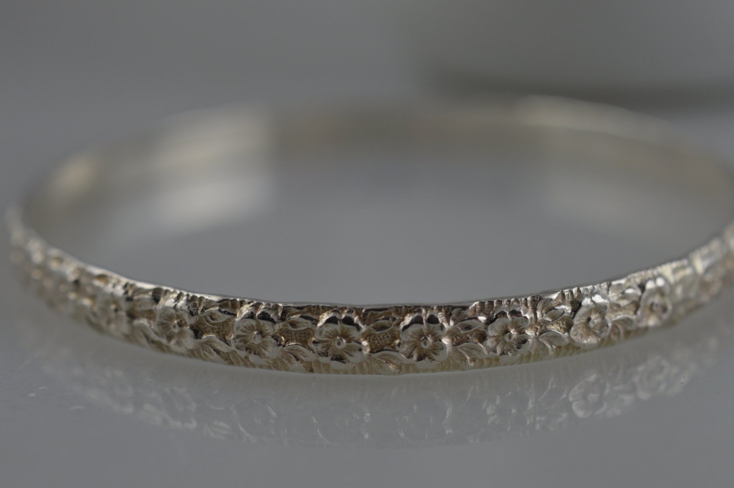 Sterling Silver Floral Bangle Bracelet - Etsy