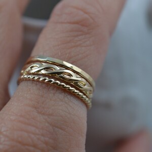 14k Gold Stacking Ring Set 3 Rings / Stack Pattern Rings / | Etsy