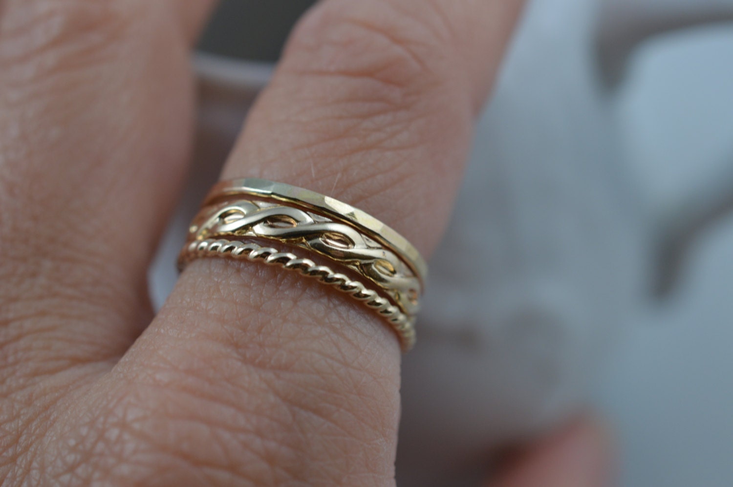 14k Gold Stacking Ring Set 3 Rings / Stack Pattern Rings / | Etsy