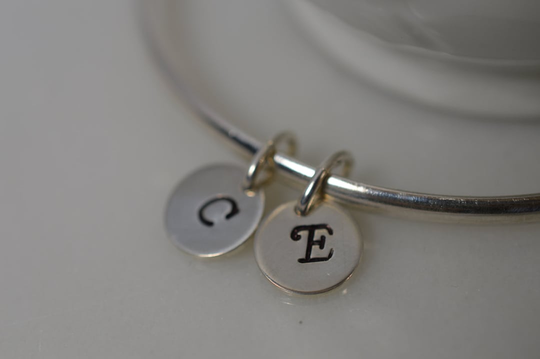 Sterling Silver Custom Initial Charm Bangle Bracelet - Etsy