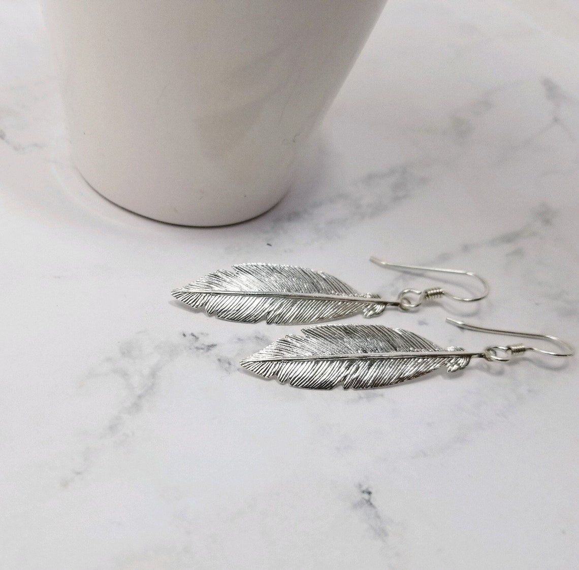 Sterling Silver Feather Earring Pair | Etsy
