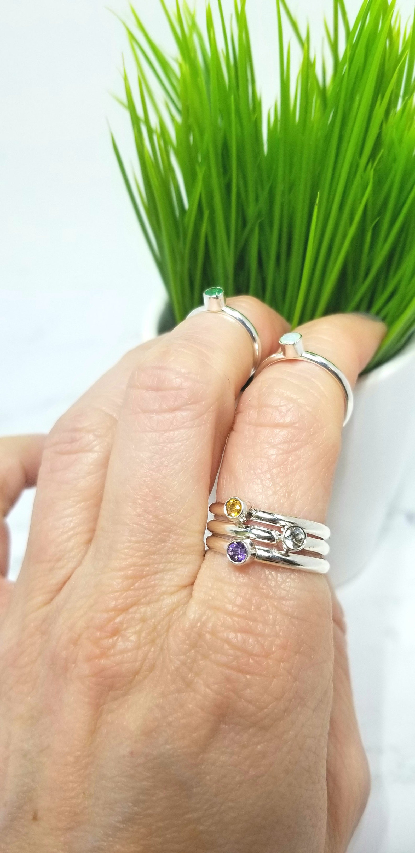 Sterling Silver Birthstone Ring 3mm Gemstone Ring Choose - Etsy