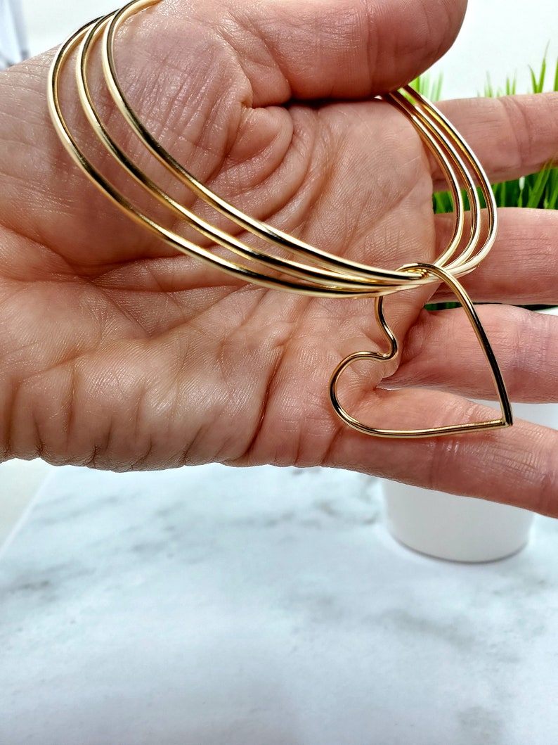 Gold Heart Bangle Heart Bangle Bracelet Set of 3 Heart - Etsy