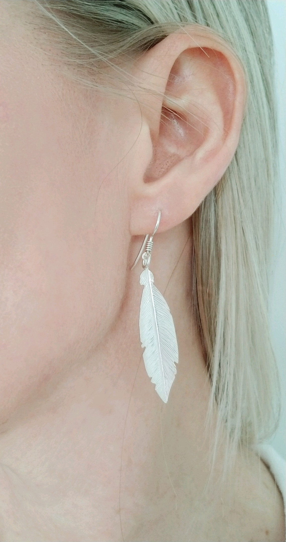 Sterling Silver Feather Earring Pair | Etsy