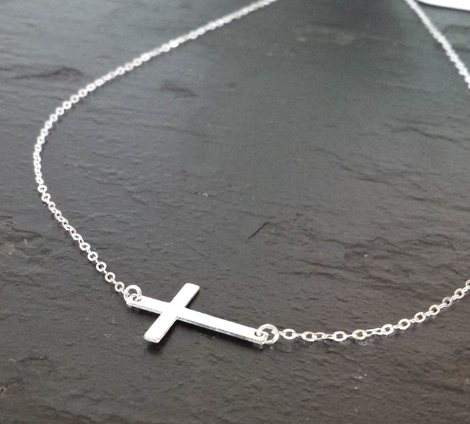 Sterling Silver Sideways Cross Necklace - Etsy