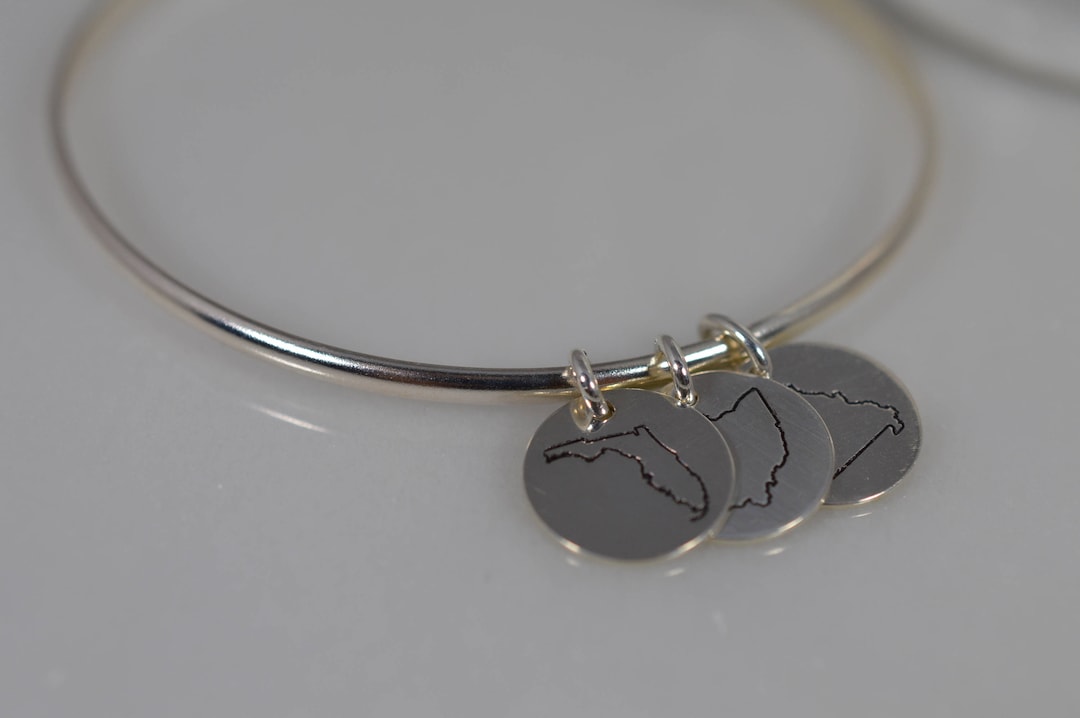 Sterling Silver State Charm Bangle Bracelet - Choose From All 50 States ...