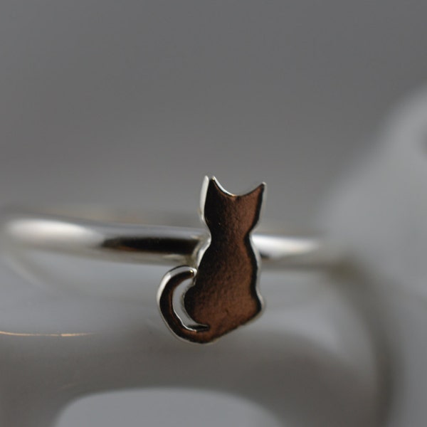 Sterling Silver Cat Ring - Etsy