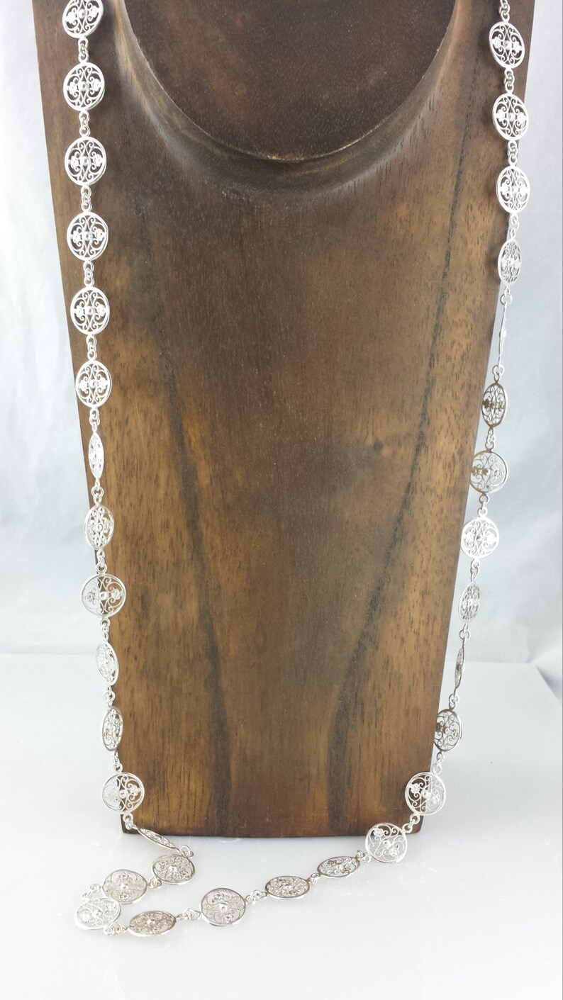 Long Sterling Silver Filigree Necklace - Etsy