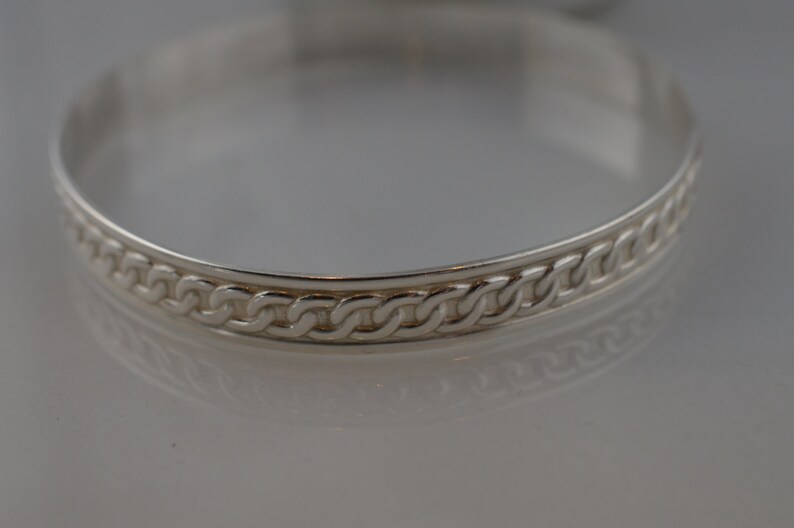 Sterling Silver Chain Pattern Bangle Bracelet - Etsy
