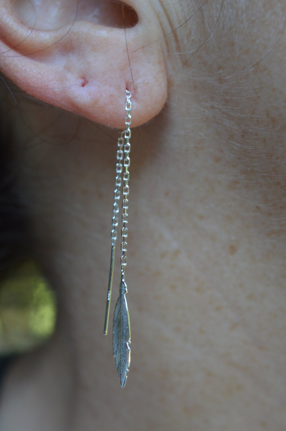 Sterling Silver Feather Earring Pair Feather Threader | Etsy