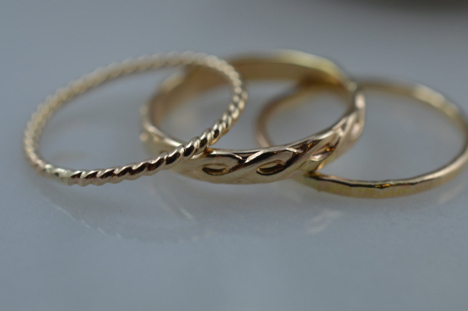 14k Gold Stacking Ring Set 3 Rings / Stack Pattern Rings / - Etsy