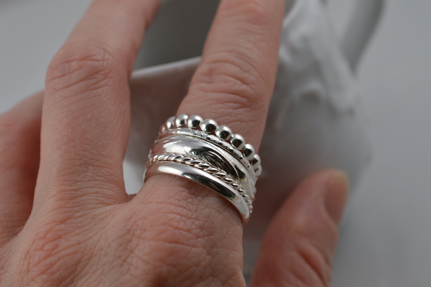 Sterling Silver Stacking Ring Set of 5 Pattern Rings / Custom - Etsy