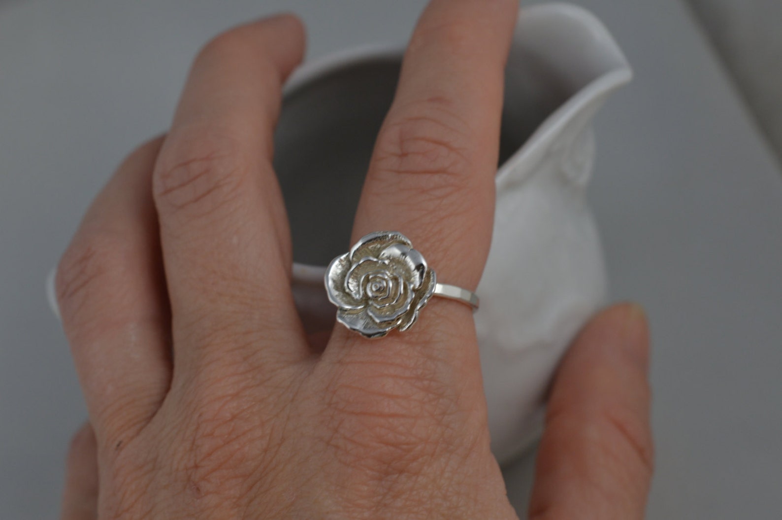 Sterling Silver Rose Flower Ring - Etsy