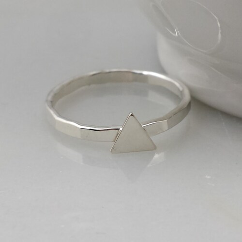 Sterling Silver Triangle Ring Geometric Jewelry. - Etsy UK