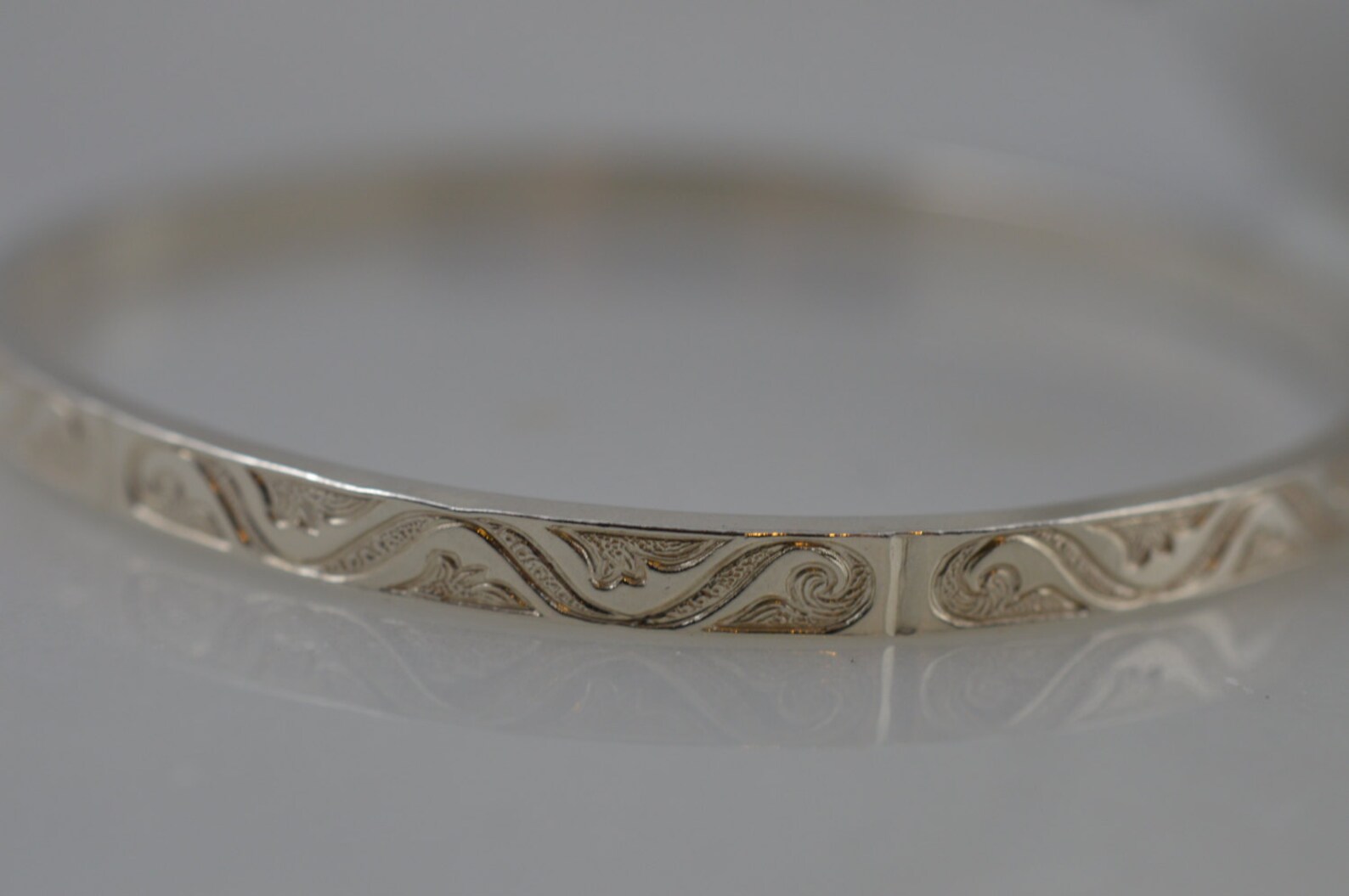 Sterling Silver Scroll Pattern Bangle Bracelet 925 Stacking Bracelet ...