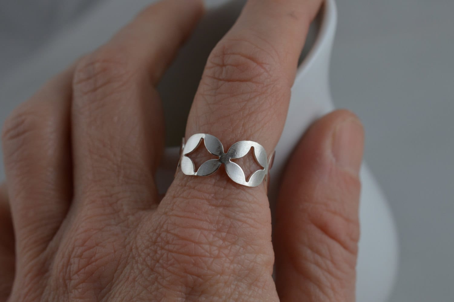 Sterling Silver Modern Pattern Ring - Etsy