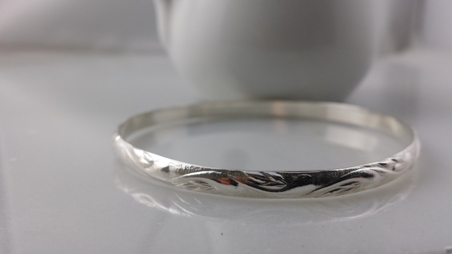 Sterling Silver Swirl Pattern Bangle Bracelet | Etsy