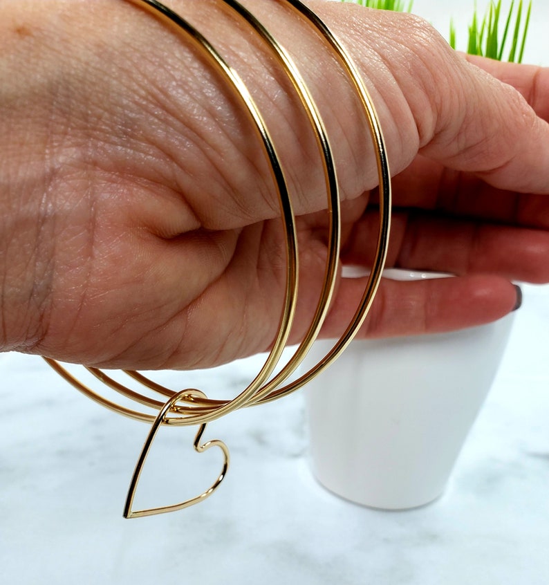 Gold Heart Bangle Heart Bangle Bracelet Set of 3 Heart - Etsy