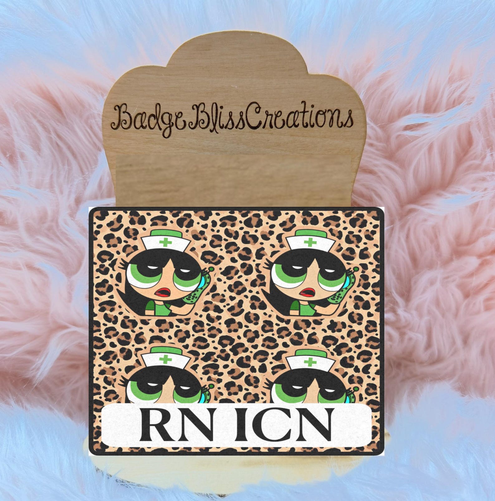 Powerpuff Girls Badge Buddy Leopard Print RN ICN ID Holder Reel Nurse ...