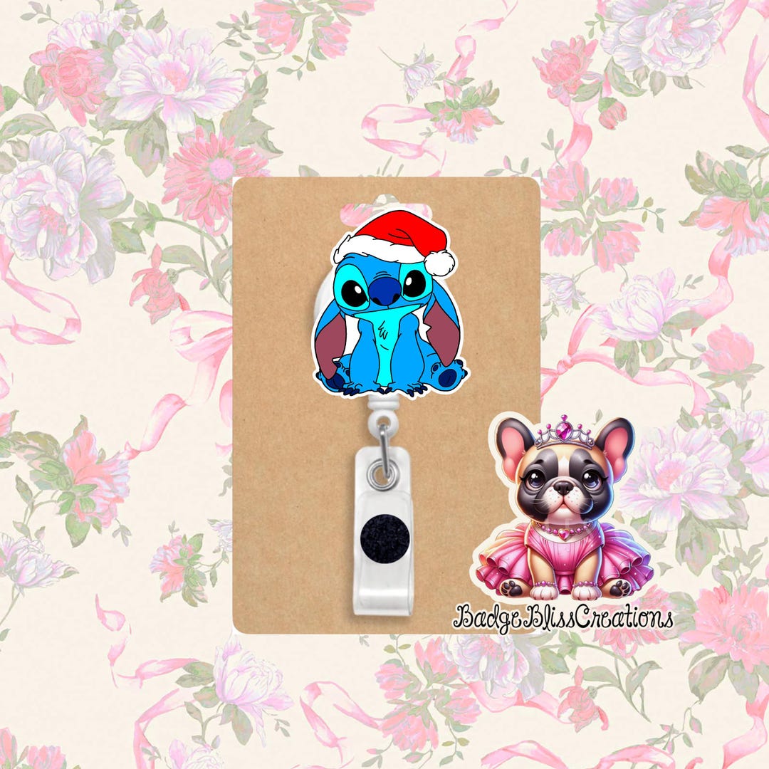 Stitch Christmas Badge Reel - Retractable Disney Nurse Teacher Medical ...