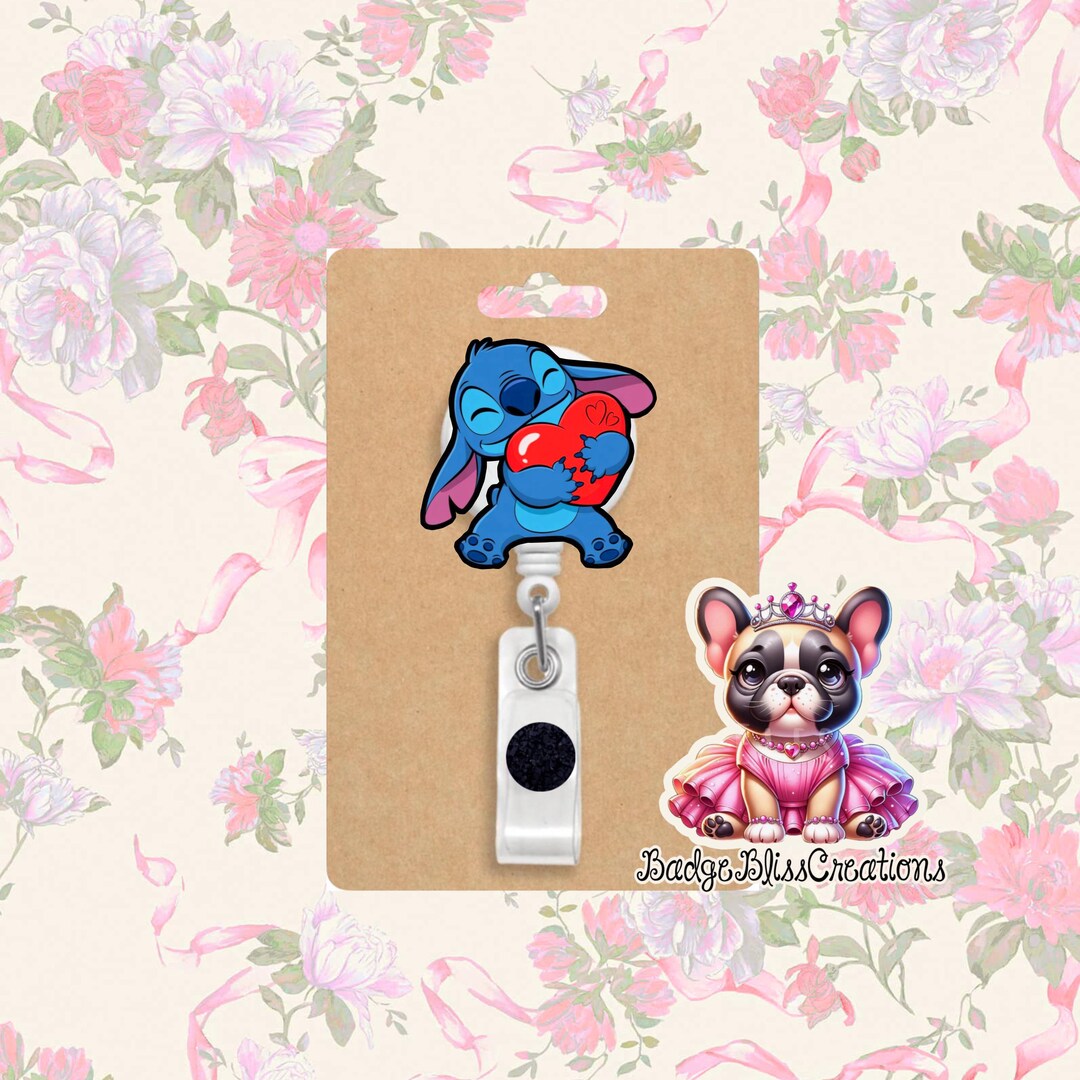 Stitch Hugging Heart Valentines Badge Reel - Etsy