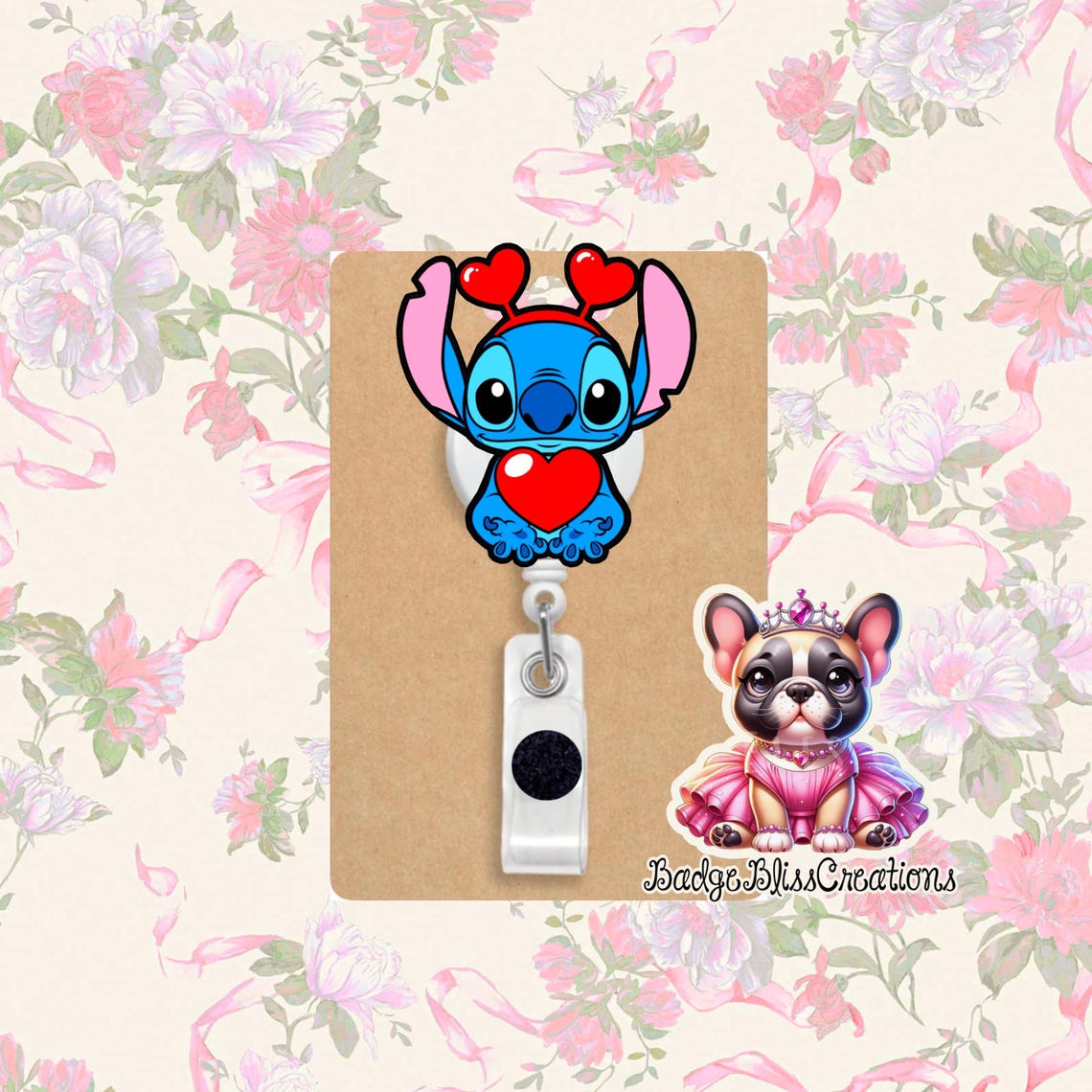 Love Stitch Badge Reel | Heart Antennas Retractable Badge - Etsy