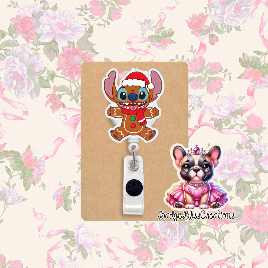Stitch Gingerbread Badge Reel - Nurse Teacher ID Holder Hospital Doctor ...
