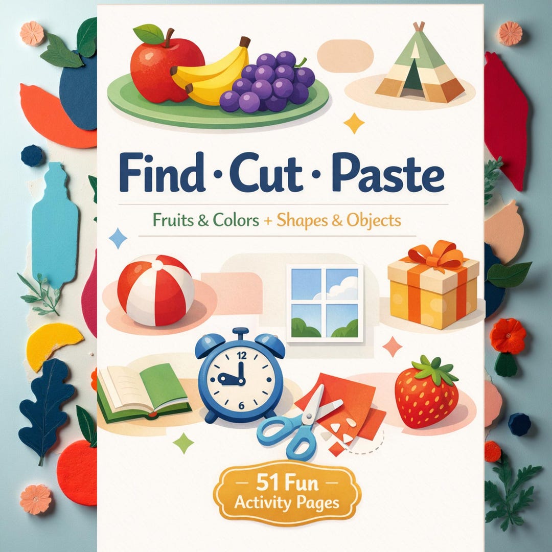 Cut and Paste Activity Book for Kids | Fruits, Colors, Shapes & Objects ...