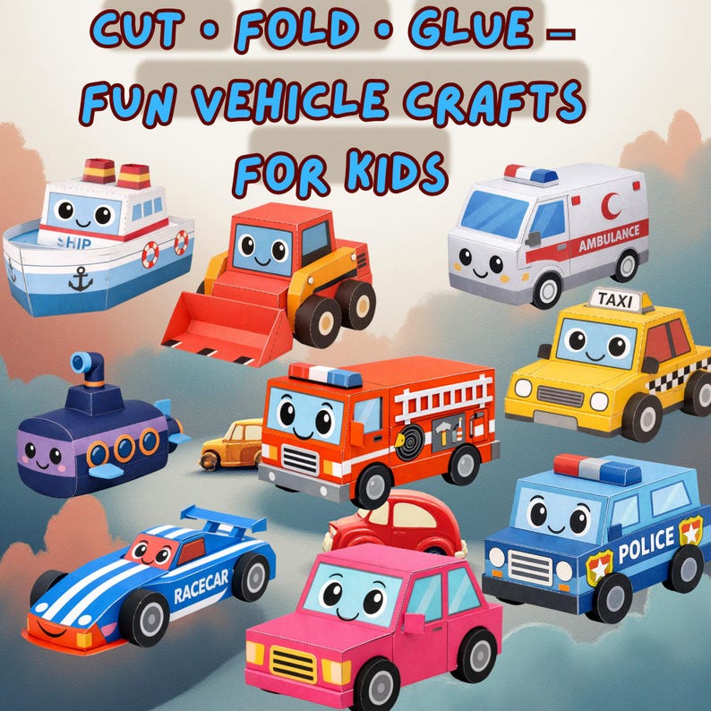Build Your Own Paper Vehicles | Cut Fold Glue Craft for Kids | 9 ...