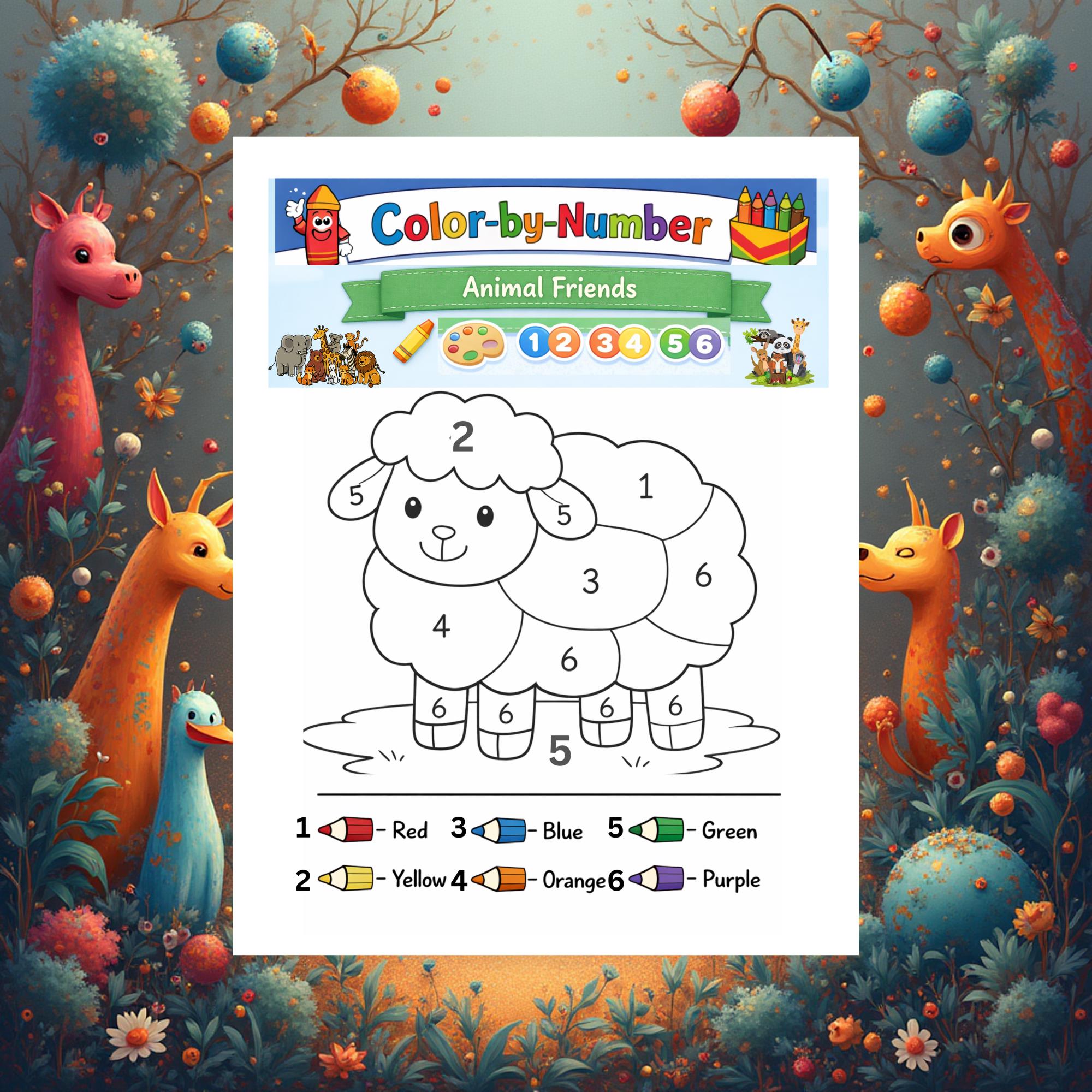Color by Number Animals | Preschool Counting Coloring Book | 50 ...